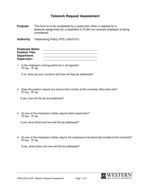 Fillable Online wwu Telework Request Assessment - Home Western ...