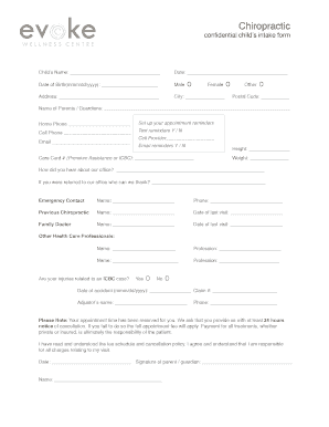 Fillable Online Child Chiropractic Intake Form - Evoke Wellness Fax ...