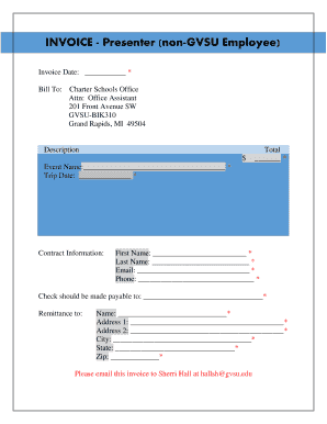 Fillable Online gvsu INVOICE - Presenter non-GVSU Employee Fax Email ...