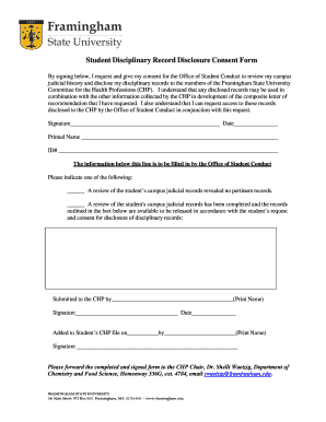 Fillable Online framingham Student Disciplinary Record Disclosure ...