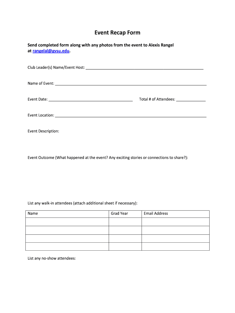 Event Recap Form Fill Online Printable Fillable Blank PdfFiller