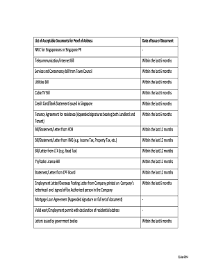 Fillable Online List of Acceptable Documents for Proof of Address Fax ...