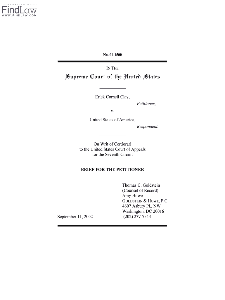 Fillable Online On Writ of Certiorari Fax Email Print - pdfFiller