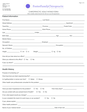 Fillable Online Foster Chiropractic Adult Intake Form Fax Email Print ...