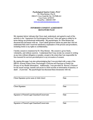 Fillable Online INFORMED CONSENT AGREEMENT SIGNATURE PAGE Fax Email ...