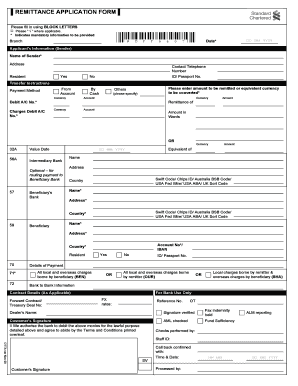 Fillable Online REMITTANCE APPLICATION FORM Please fill in using BLOCK ...