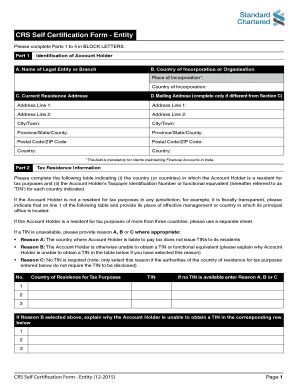 Fillable Online CRS Self Certification Form - Entity Fax Email Print ...