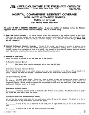Fillable Online HOSPITAL CONFINEMENT INDEMNITY COVERAGE - Login Fax ...