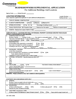 Fillable Online BUSINESSOWNERS SUPPLEMENTAL APPLICATION For Additional ...