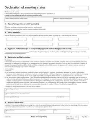 Fillable Online Declaration of smoking status - Sun Life of Canada Fax ...