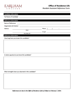 Fillable Online earlham CANDIDATE RECOMMENDATION FORM Fax Email Print ...