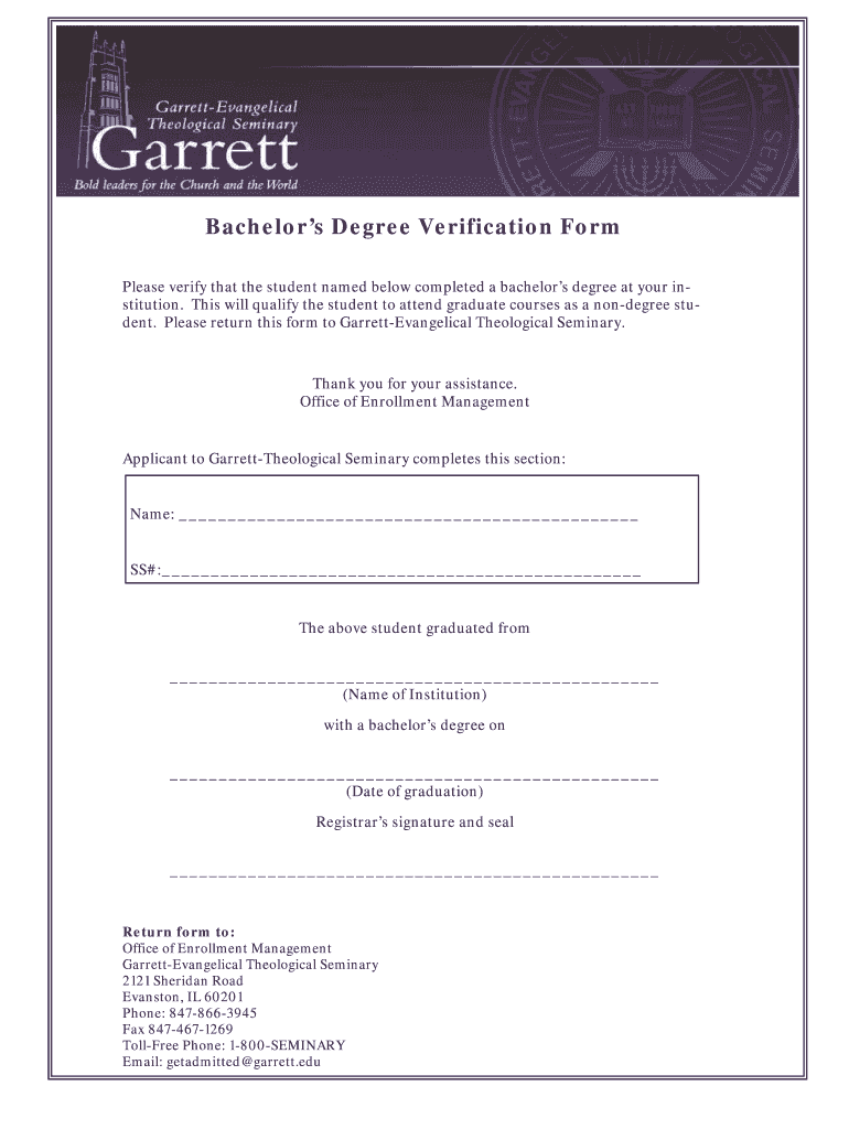 Fillable Online garrett Bachelors Degree Verification Form Fax Email Print - pdfFiller