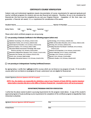 Fillable Online CERTIFICATE COURSE VERIFICATION - Office of Student Fax ...
