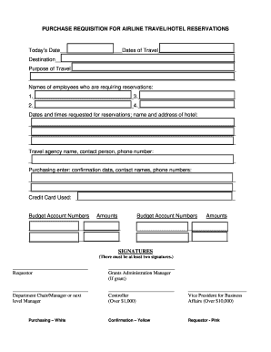 Fillable Online my daemen PURCHASE REQUISITION FOR AIRLINE TRAVEL ...