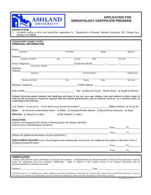 Fillable Online Gerontology Certificate Program Application Fax Email ...