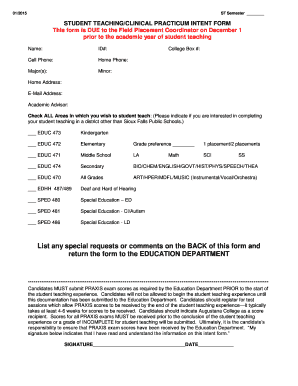 Fillable Online augie APPLICATION FOR STUDENT TEACHING - Augustana ...