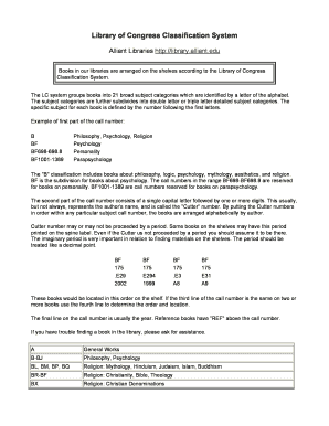 Fillable Online Library of Congress Classification System Fax Email ...