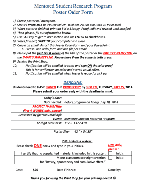 Fillable Online dmu Mentored Student Research Program Poster Order Form ...