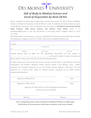 Fillable Online dmu Gift of Body to Medical Science and Deed of ...