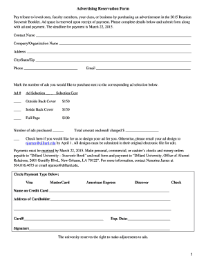 Fillable Online give dillard Advertising Reservation Form - Dillard ...
