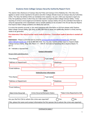 Fillable Online daytonastate Daytona State College Campus Security Authority Report Form Fax ...
