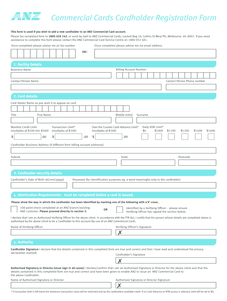 Fillable Online Commercial Cards Cardholder Registration Form Fax Email ...