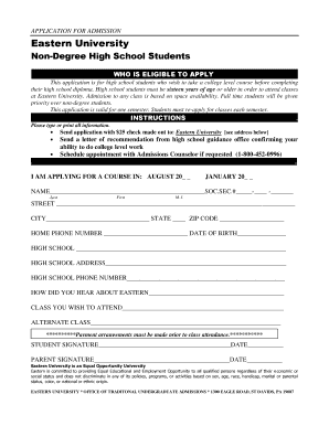Fillable Online eastern NonDegree High School Students - eastern Fax Email Print - pdfFiller