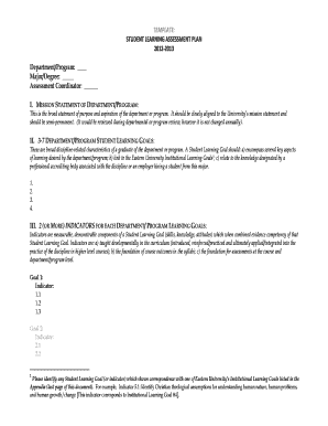 Fillable Online eastern TEMPLATE STUDENT LEARNING ASSESSMENT PLAN 2012 ...