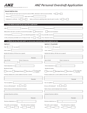 Fillable Online ANZ Personal Overdraft Application Fax Email Print - pdfFiller