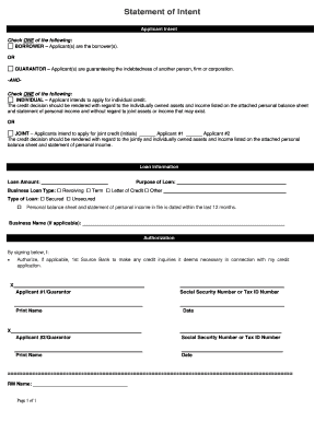 Fillable Online Statement of Intent Applicant Intent Check ONE of the ...