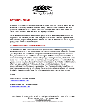 Fillable Online Thanks for inquiring about our catering service Fax ...