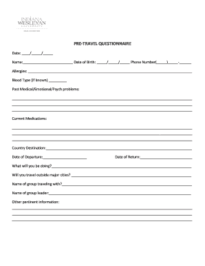 Fillable Online PRE-TRAVEL QUESTIONNAIRE Fax Email Print - pdfFiller