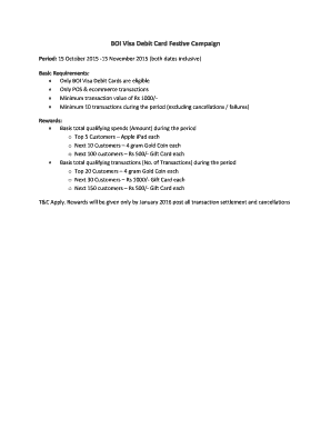 Fillable Online BOI Visa Debit Card Festive Campaign Fax Email Print ...