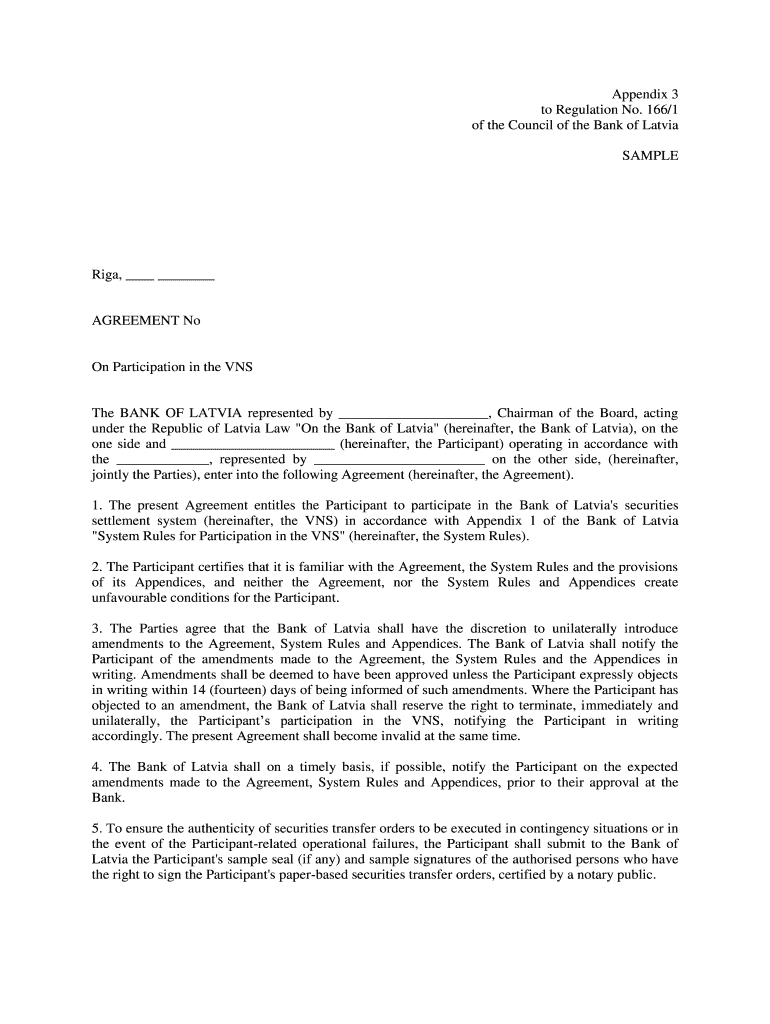 Fillable Online bank To Regulation No 1661 SAMPLE AGREEMENT No On ...