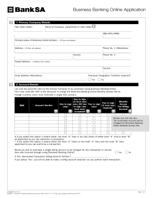 Fillable Online Business Banking Online application - Home BankSA Fax ...