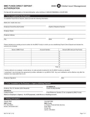 Fillable Online BMO FUNDS DIRECT DEPOSIT AUTHORIZATION Fax Email Print ...