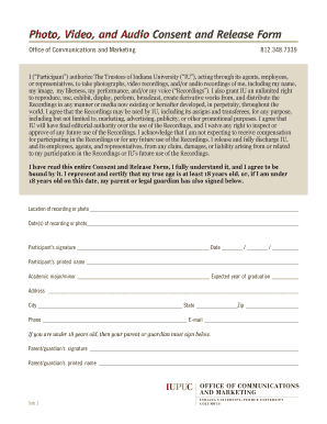 Fillable Online iupuc Photo Video and Audio Consent and Release Form ...