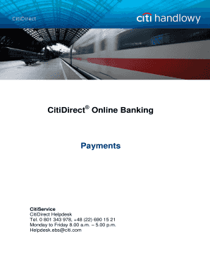 Fillable Online CitiDirect Online Banking Payments - Citibank Fax Email ...
