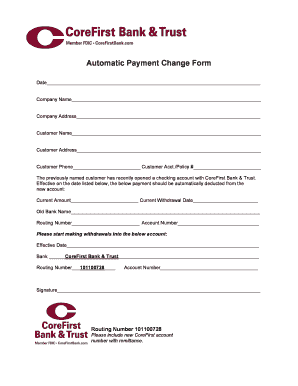 Fillable Online Automatic Payment Change Form - cbtkscom Fax Email Print - pdfFiller