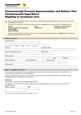 Fillable Online commbank com Commonwealth Personal Superannuation and ...