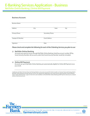 Fillable Online E-Banking Services Application - Business Fax Email ...