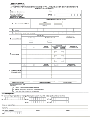 Fillable Online APPLICATION FOR FREEZING/UNFREEZING OF AN ACCOUNT AND ...