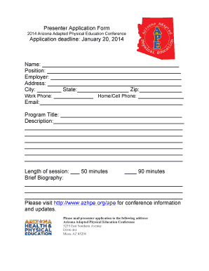 Fillable Online azhpe Presenter Application Form Application deadline ...