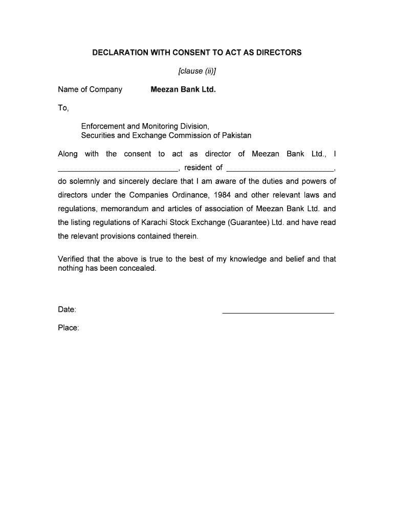 Fillable Online Annex-7 Declaration with Consent to Act as Director Fax ...