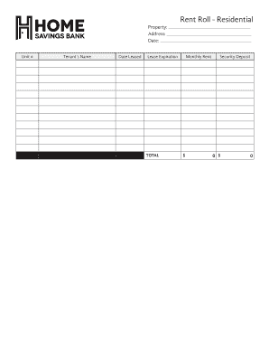 Fillable Online Rent Roll Residential 13 - Home Savings Fax Email Print ...