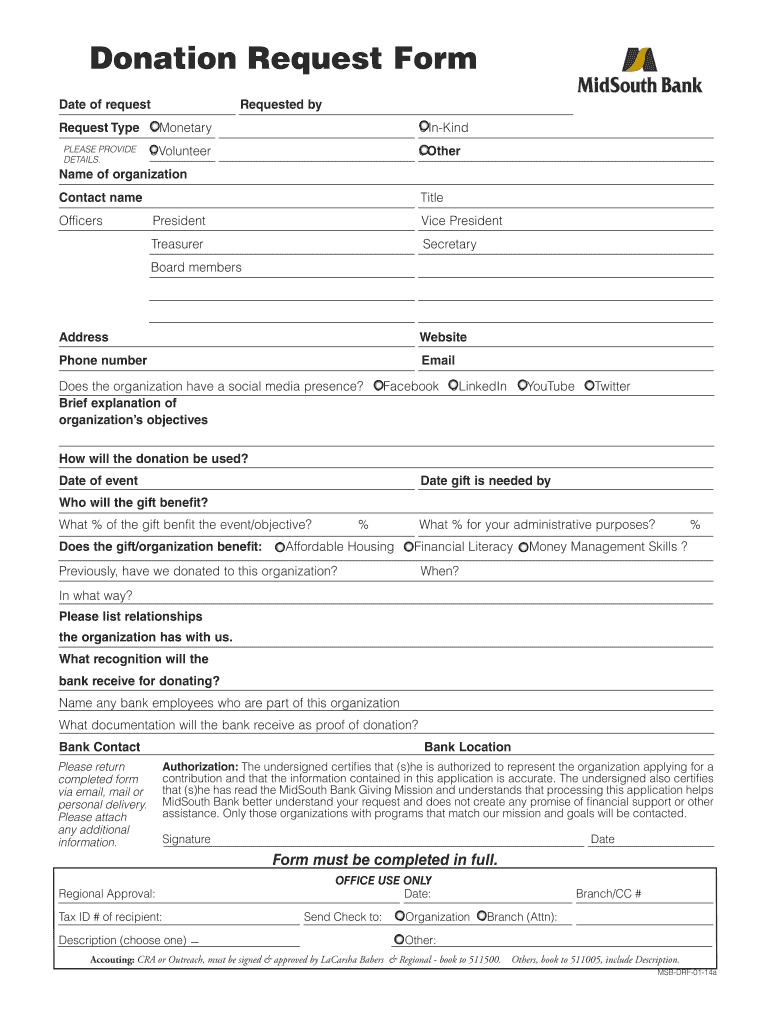 Fillable Online Giving Mission - Midsouth Bank Fax Email Print - pdfFiller