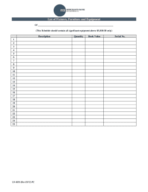 Fillable Online List of Fixtures Furniture and Equipment Fax Email ...