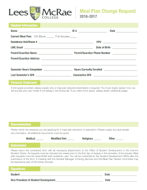 Fillable Online lmc Meal Plan Change Request - Your Future Elevated Fax Email Print - pdfFiller