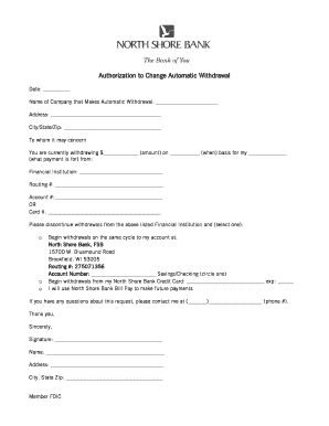 Fillable Online Authorization to Change Automatic Withdrawal Fax Email ...