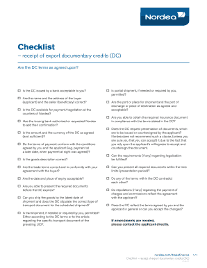 Fillable Online Checklist - Nordea Fax Email Print - pdfFiller